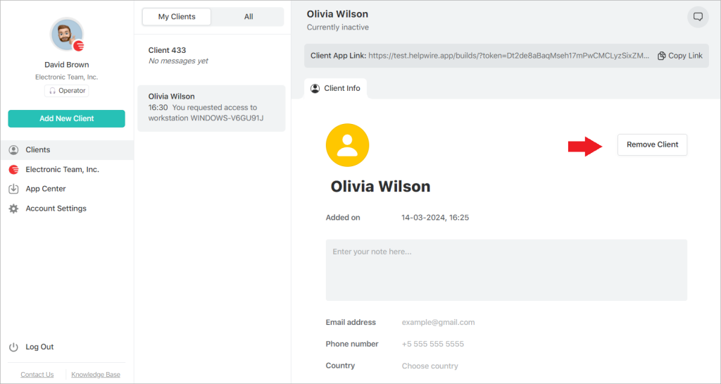 Remove a client profile – HelpWire Knowledge Base