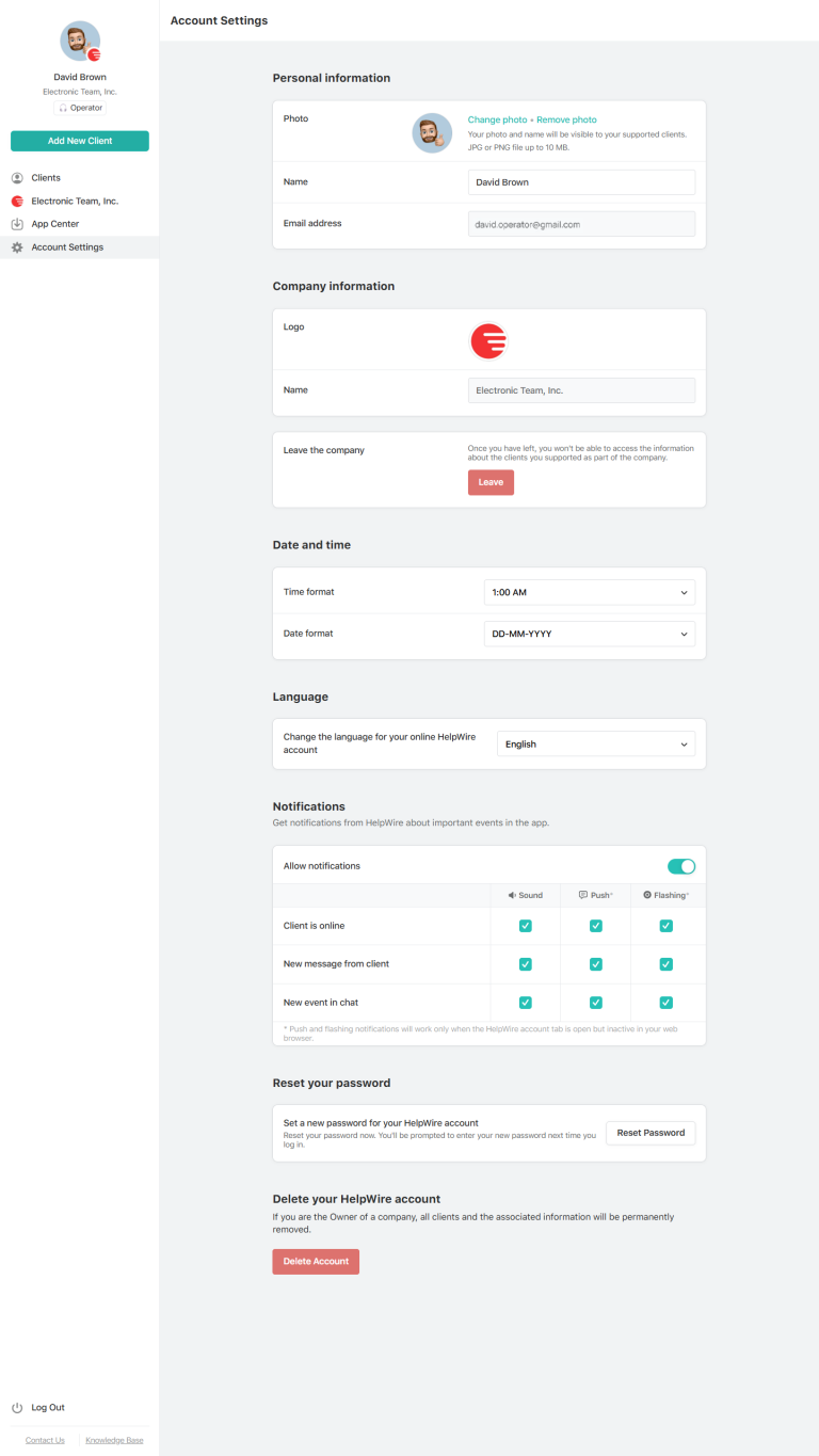 HelpWire account settings – HelpWire Knowledge Base