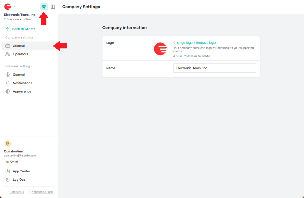 Edit company information – HelpWire Knowledge Base